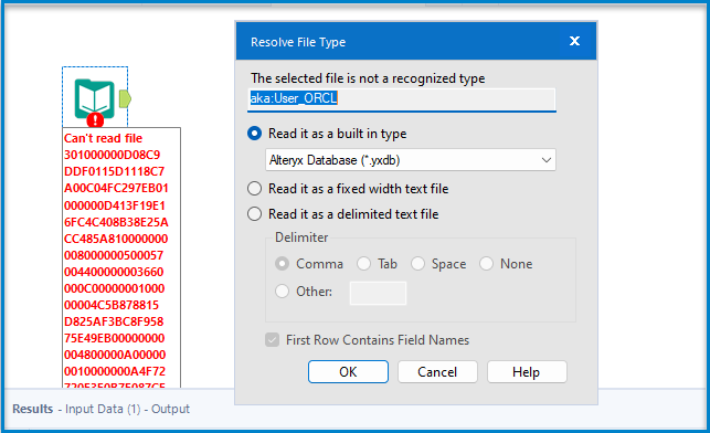 Error: "Root element is missing" on Input Data tool configured to use Saved Connection