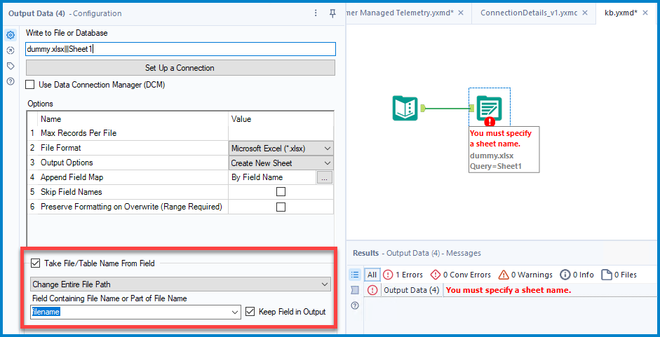 Error: You must specify a sheet name