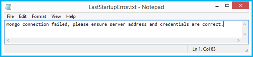 Error: Mongo Connection failed, please ensure server address and credentials are correct
