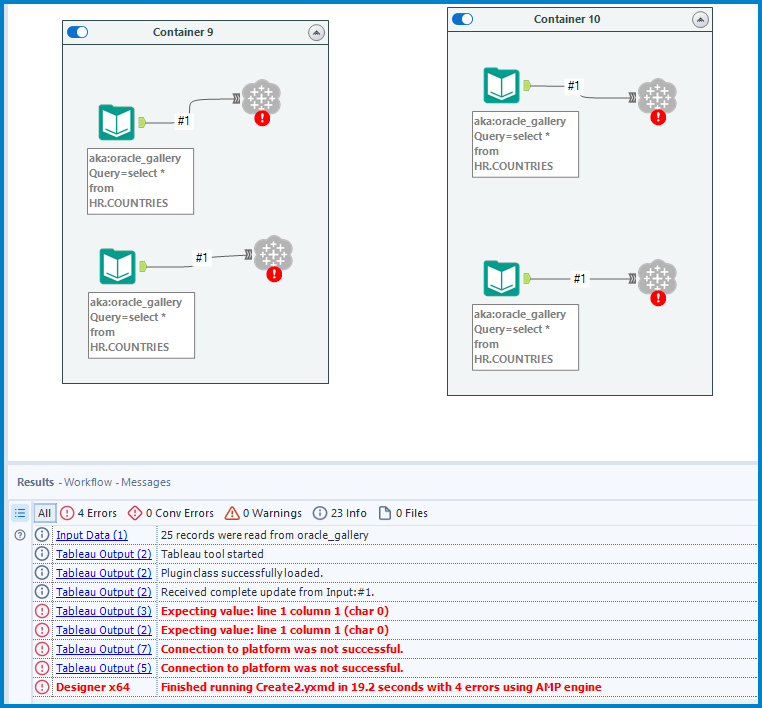 Alteryx Designer: Error: "Connection to platform was not successful" when running workflow with ...