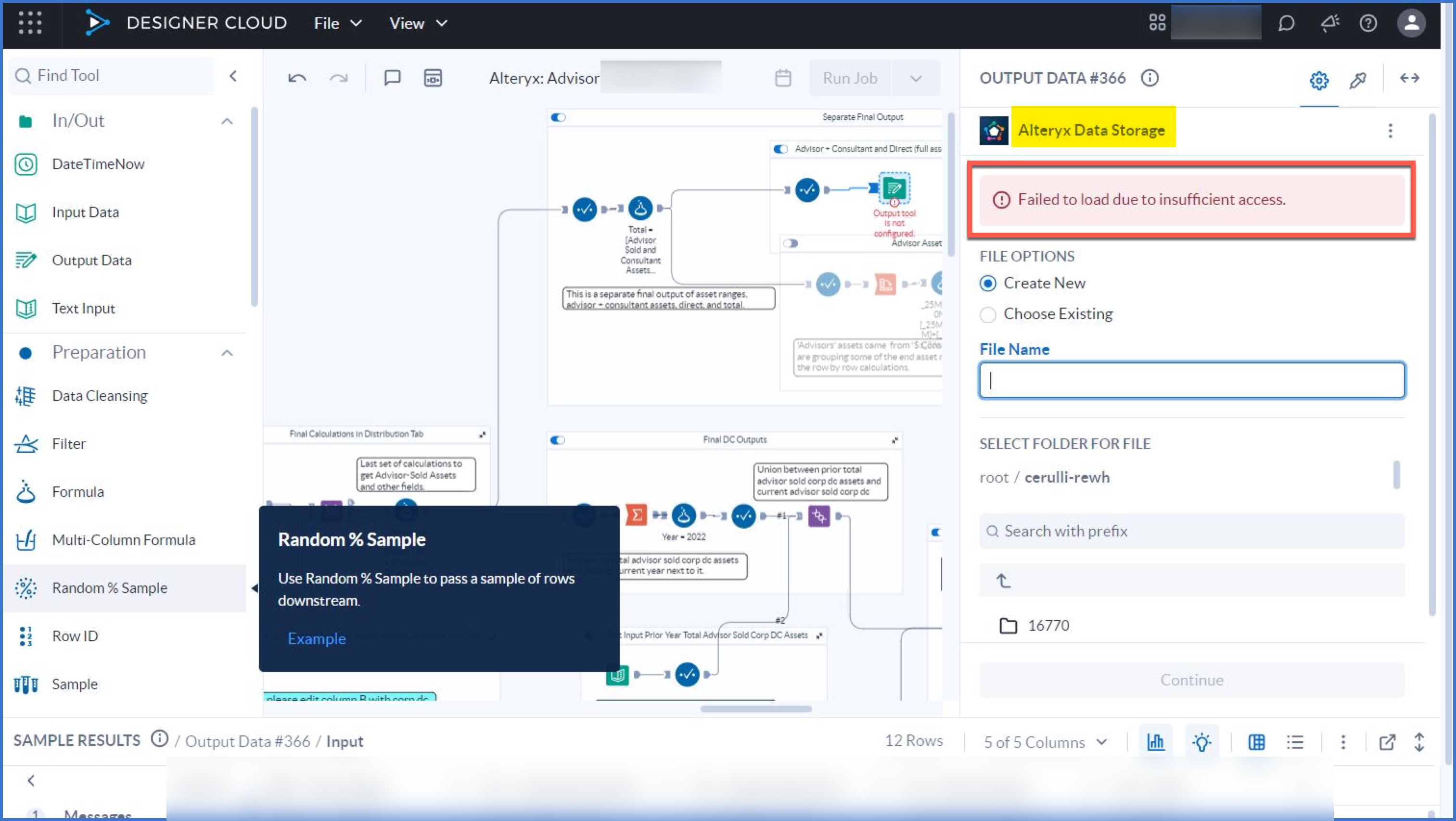 [Designer Cloud] Insufficient access to output data to Alteryx Data Storage